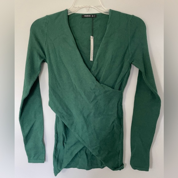 PattyBoutik | Sweaters | Patty Boutik Green Cross Wrap Sweater Top ...
